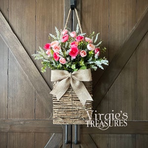 Ranunculus Door Basket Wreath, Hanging Basket, Floral Arrangement ...