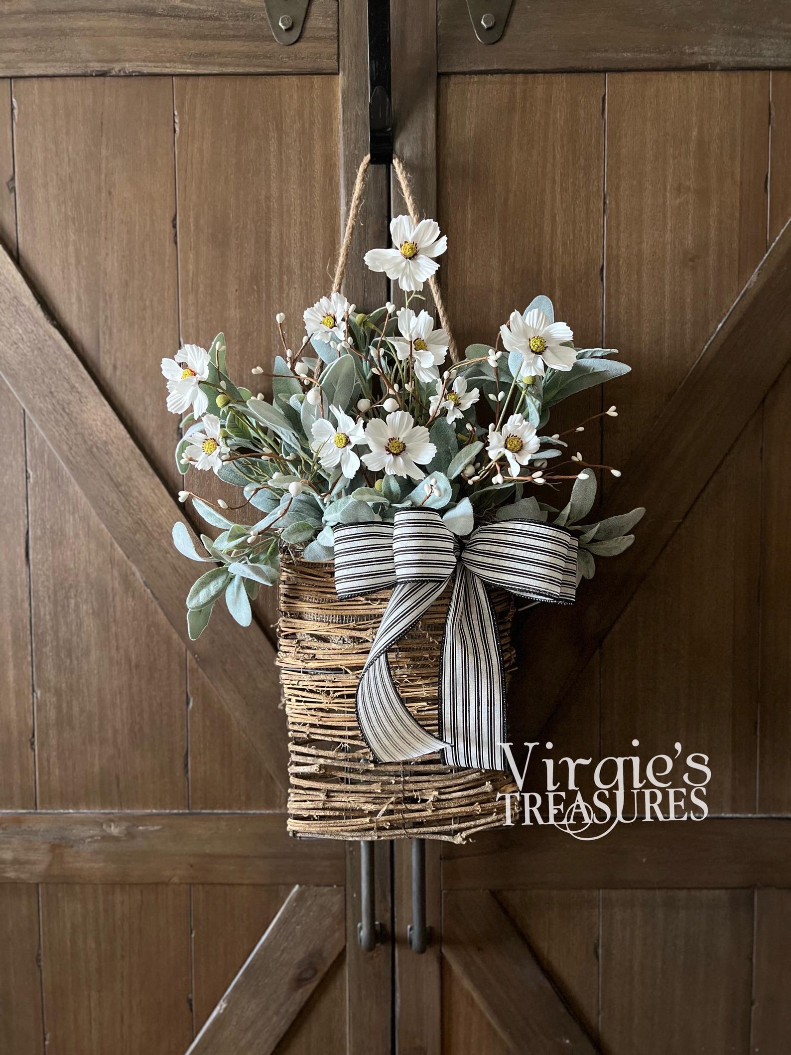Spring Door Basket Wreath, Hanging Basket, Floral Arrangement Basket ...