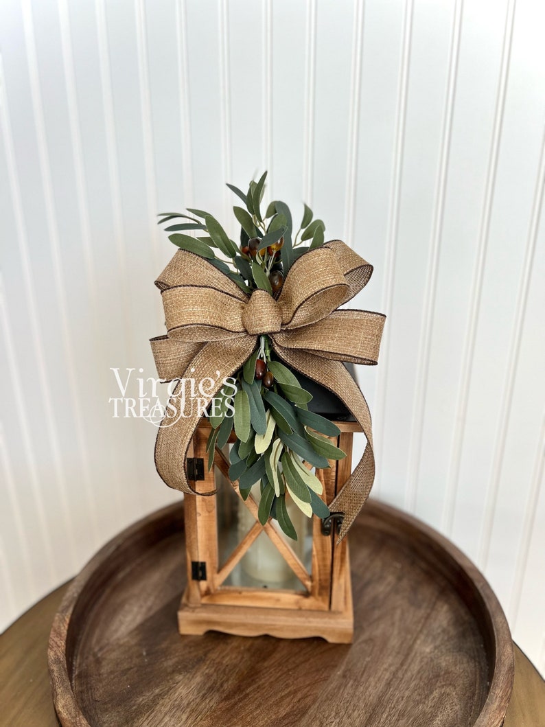 Olive Leaf Lantern Swag Farmhouse Lantern Bow Everyday - Etsy