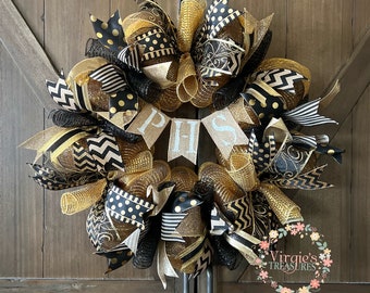 High School Wreath, Graduation Wreath, Blue and Gold Wreath, Graduation ...