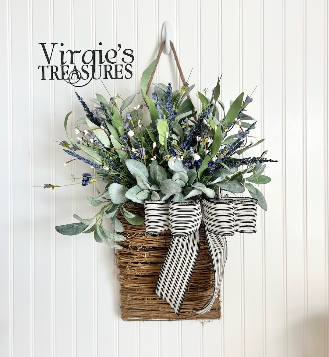 Spring Door Basket Wreath | Hanging Basket | Floral Arrangement Basket ...