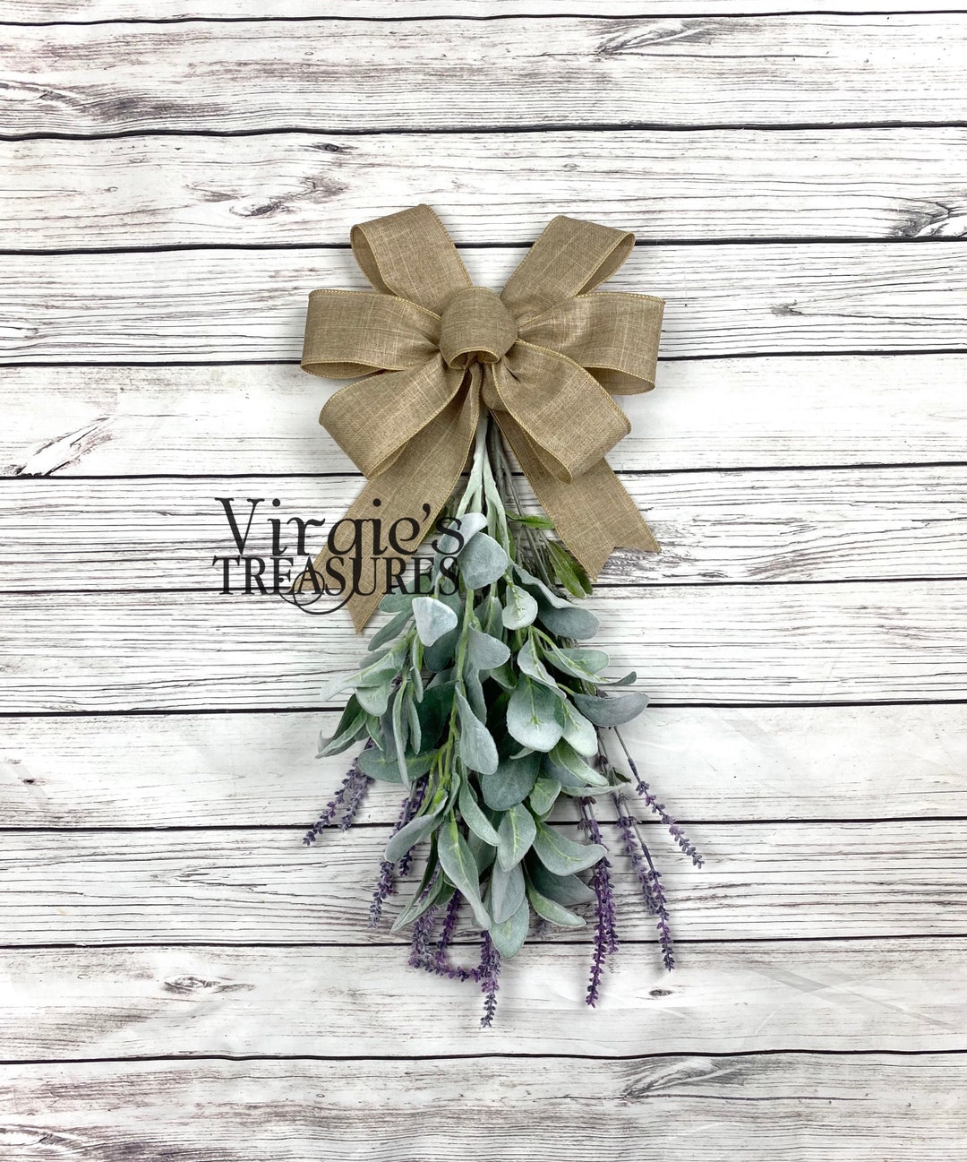 Teardrop Door Swag for Front Door, Lavender & Lambs Ear Swag, Spring ...