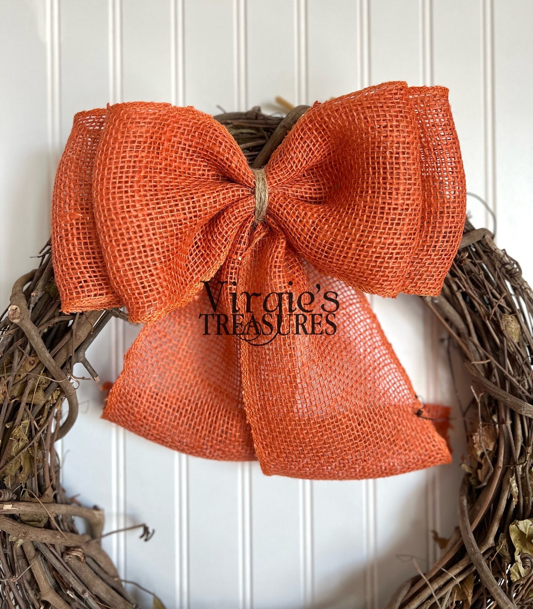 Orange Burlap Bow, Wreath Bow, Door Sign Bow, Burlap Bow, Lantern Bow ...