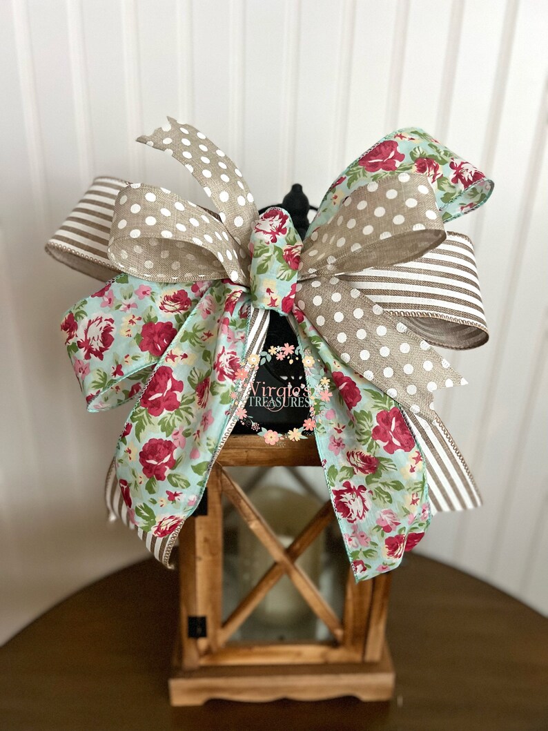 Pink Floral Bow / Spring Bow / Summer Bow / Lantern Bow / Rose - Etsy
