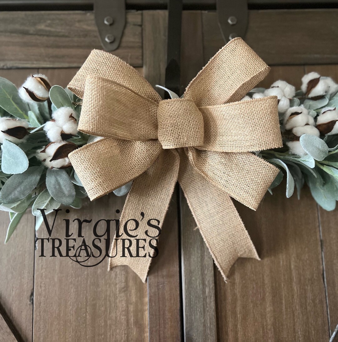 Burlap Bow, Natural Burlap Wire Bow, Wreath Embellishment, Farmhouse ...