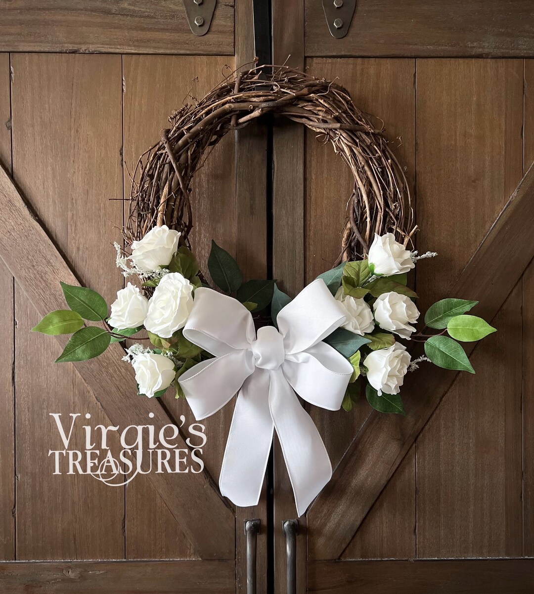 Bridal Shower Wreath, White Rose Wreath, Wedding Shower Wreath, Wedding ...
