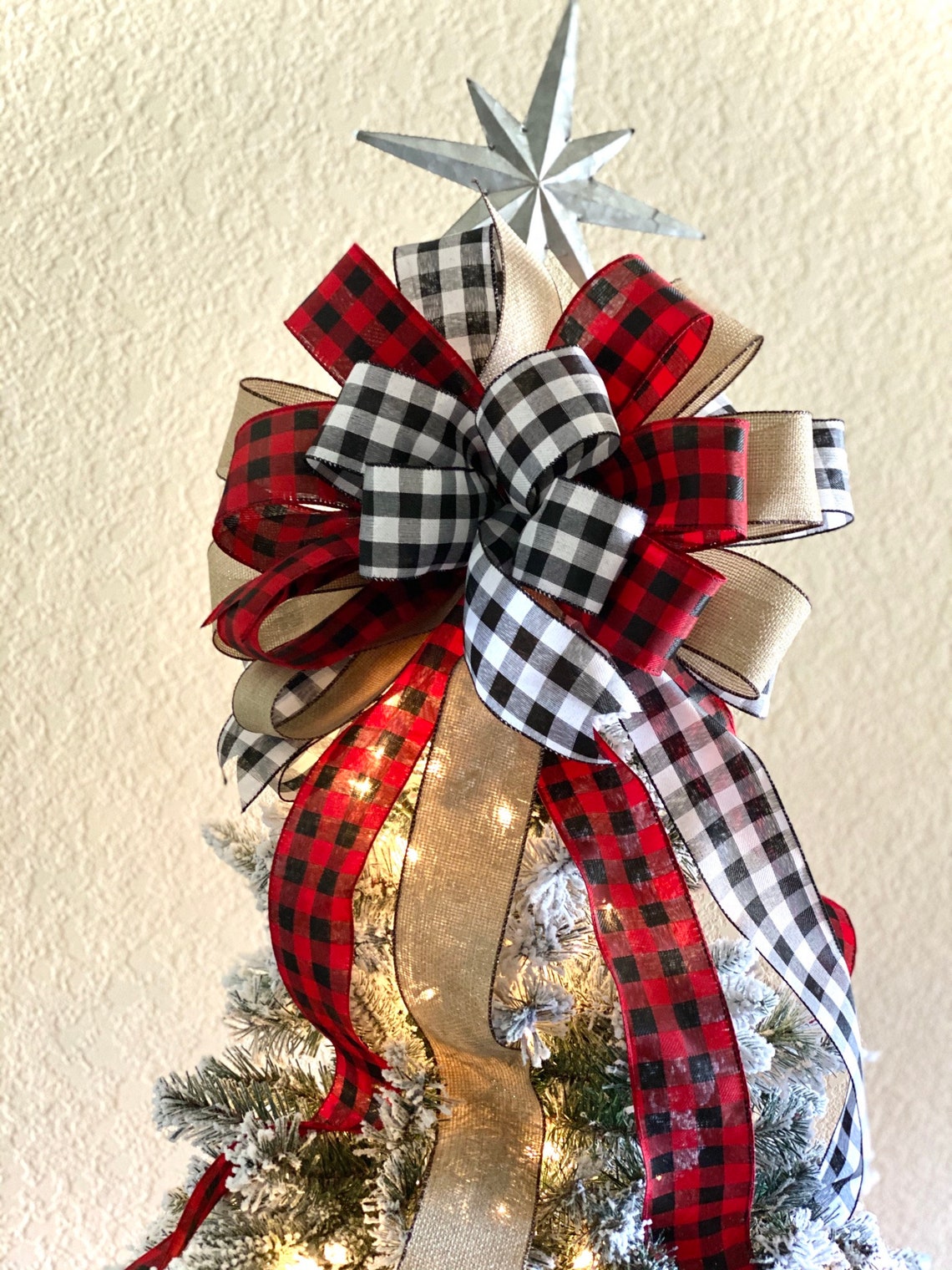 XL Buffalo Plaid Tree Topper Christmas Tree Topper Holiday - Etsy
