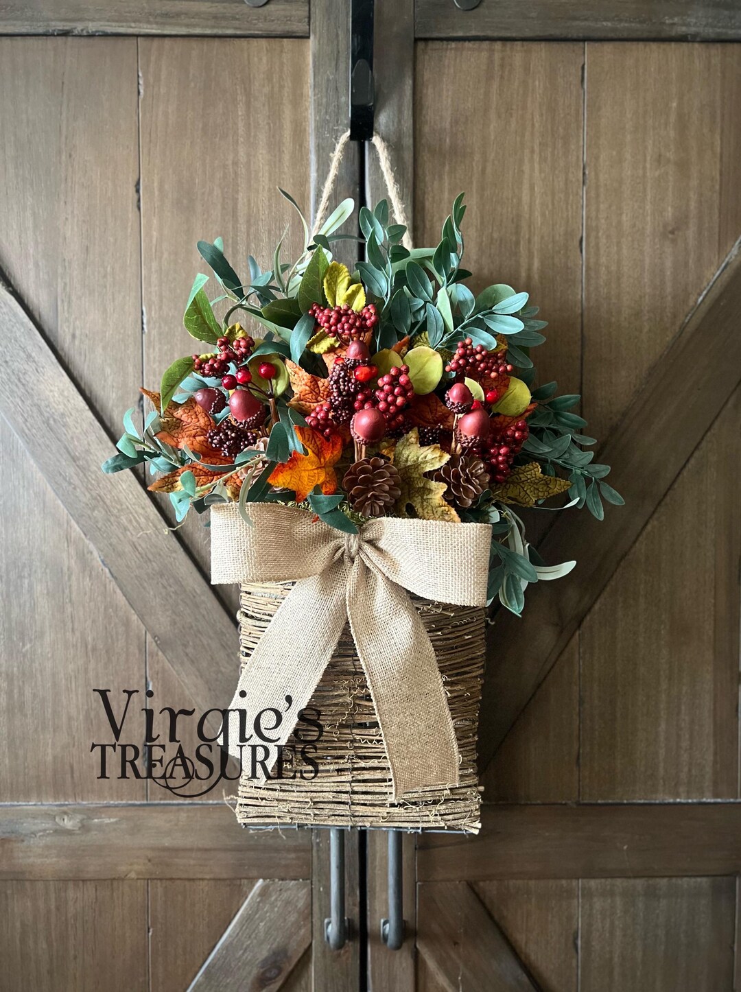 Fall Berry Door Basket Wreath, Hanging Basket, Floral Arrangement ...