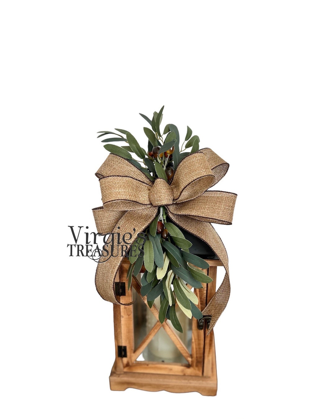 Olive Leaf Lantern Swag, Farmhouse Lantern Bow, Everyday Lantern Bow, Olive Lantern Swag, Olive ...