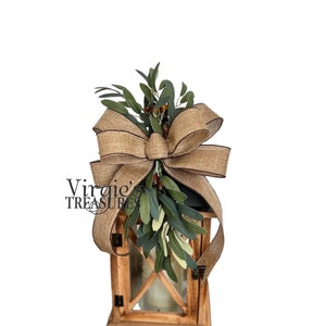 Olive Leaf Lantern Swag, Farmhouse Lantern Bow, Everyday Lantern Bow, Olive Lantern Swag, Olive ...