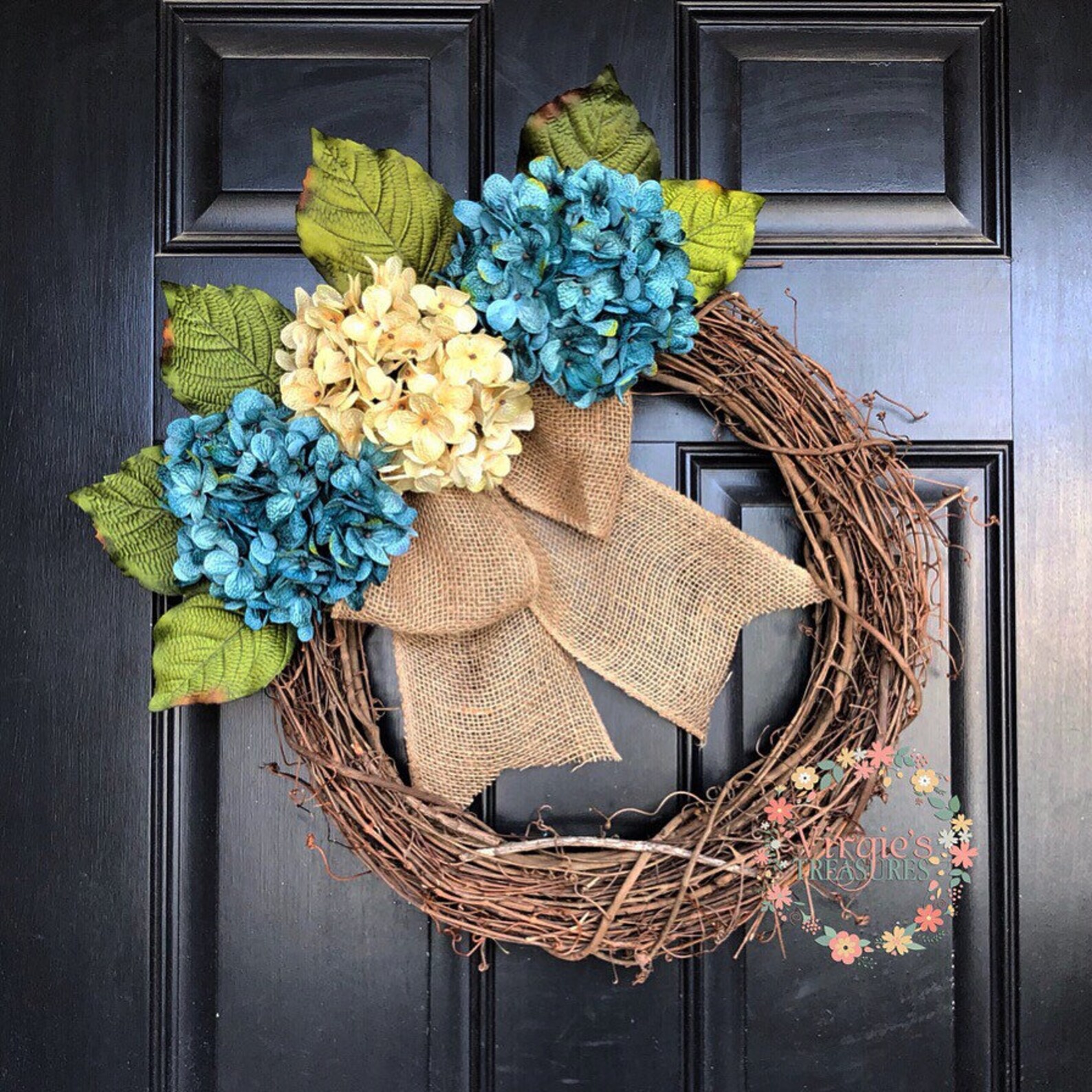 Hydrangea Wreath-front Door Wreath-aqua and Cream Hydrangea Wreath ...