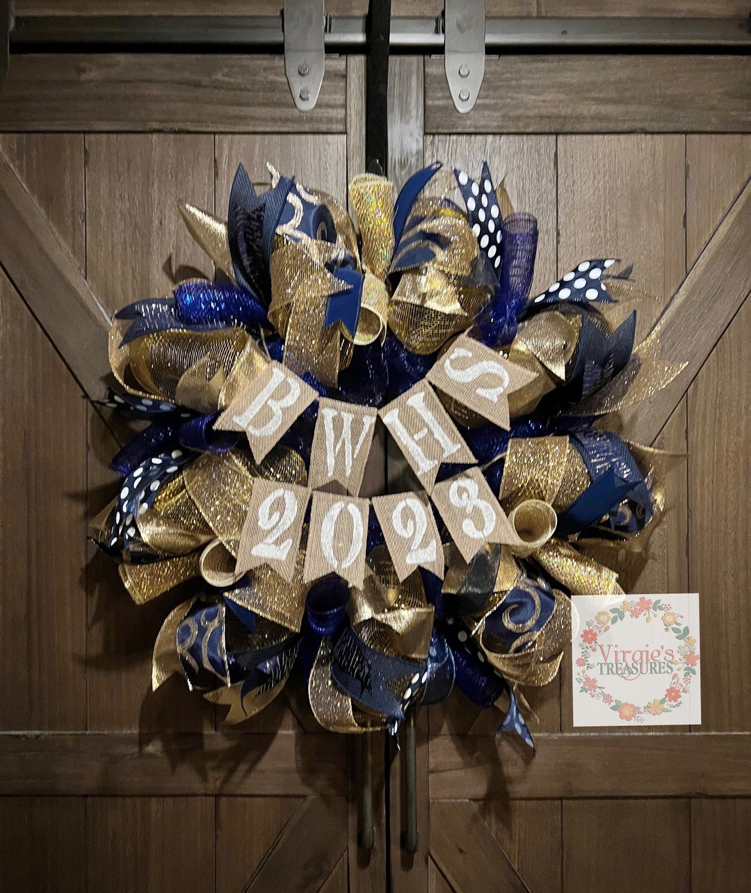 High School Wreath, Graduation Wreath, Navy and Gold Wreath, Graduation ...