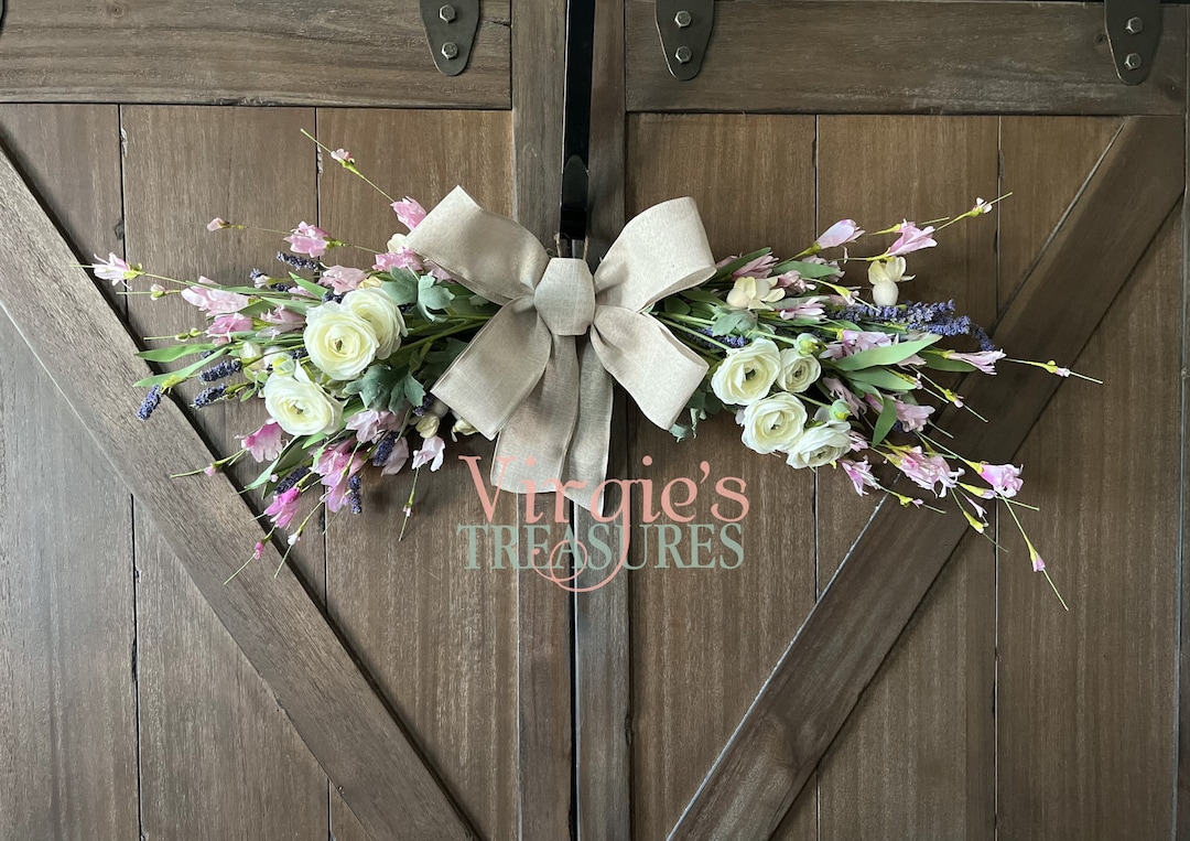 Purple Pink Floral Swag, Spring Swag, Ranunculus Swag, Wall Swag ...