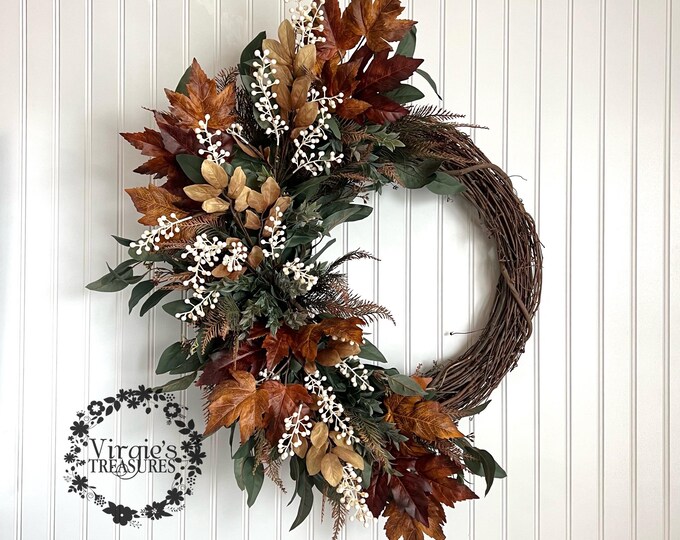 Fall Floral Wreath-fall Wreath-front Door Wreath-eucalyptus & Maple ...