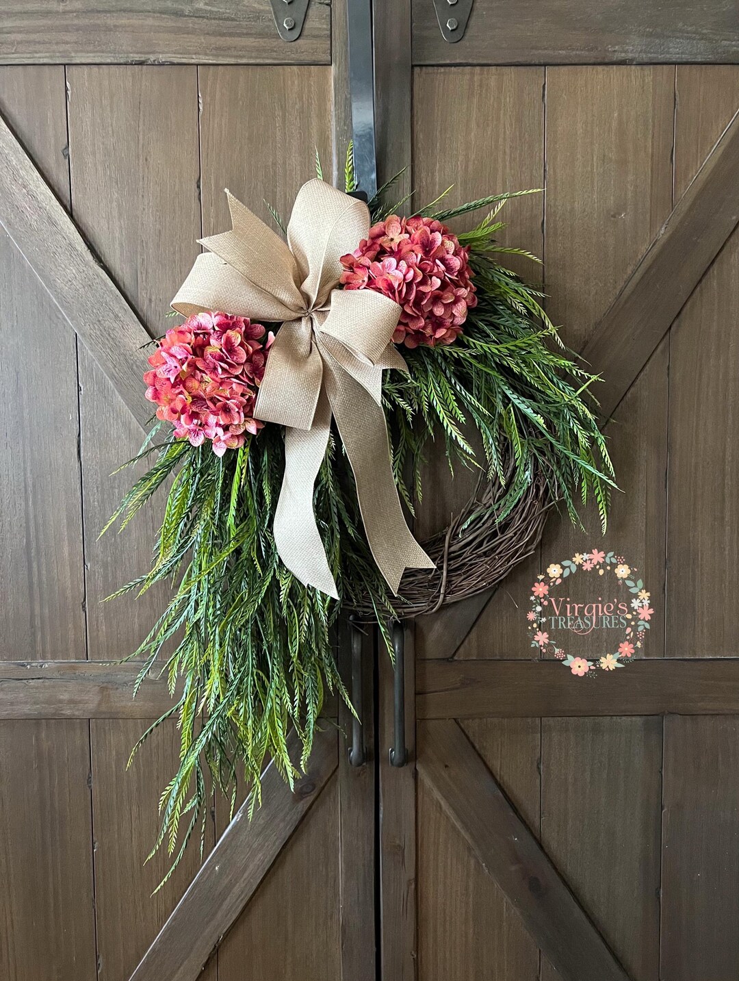 Hydrangea Saw Grass Wreath / Greenery Wreath / Summer Wreath / Spring ...