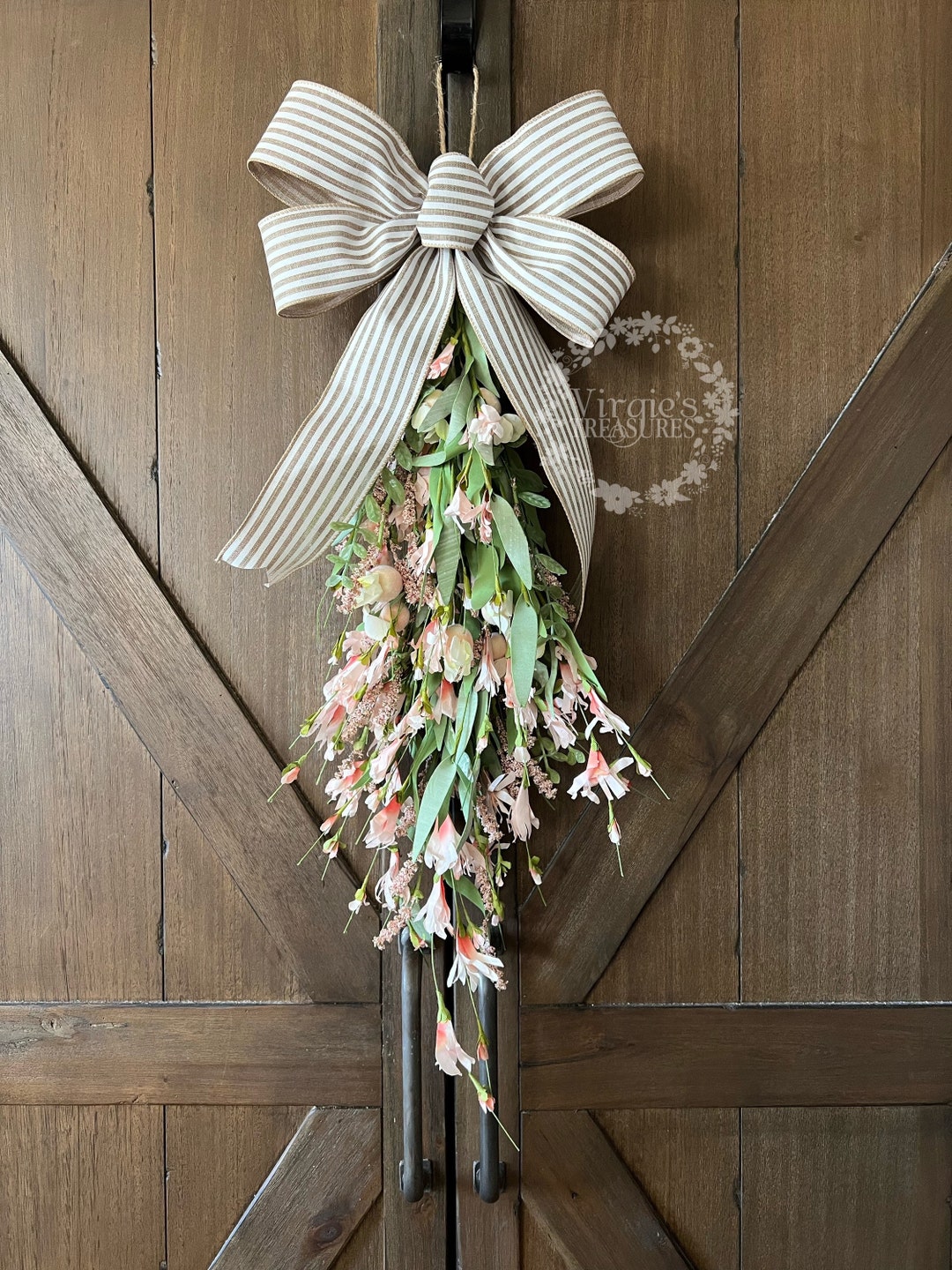 Pink Blossom & Berry Bush Vertical Door Swag, Pink Floral Wall Swag ...