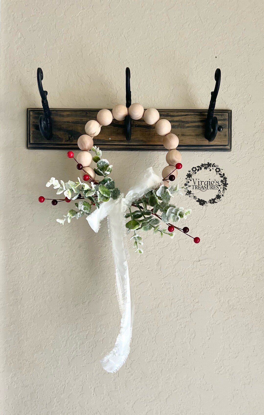 Mini Wood Bead Wreath, Mini Split Wood Ball Wreath, Mini Christmas ...