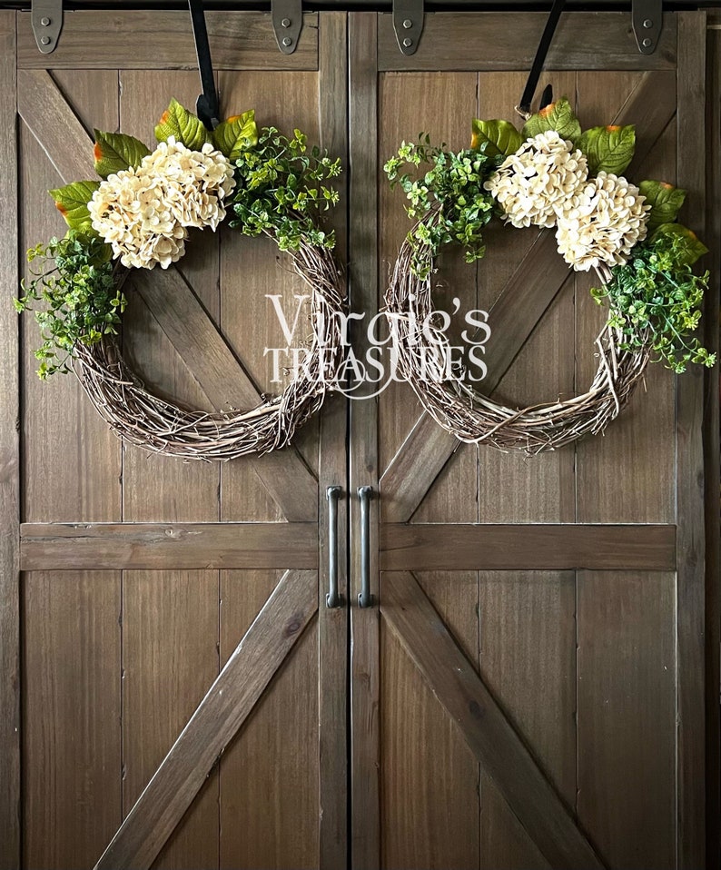 Double Door Hydrangeas Grapevine Wreath-cream Hydrangea - Etsy