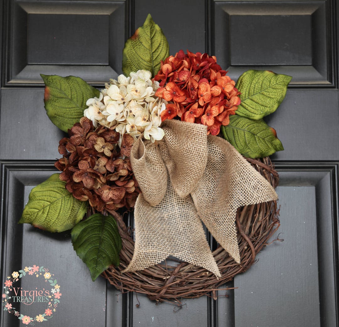 Hydrangea Wreath, Fall Hydrangea Wreath, Small Fall Wreath, Everyday ...
