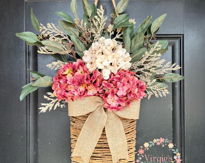 Door Basket Wreath, Hanging Door Basket, Floral Arrangement Basket ...