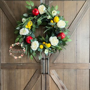 Lemon & Apple Wreath / Summer Wreath / Greenery Fruit Wreath / Front ...