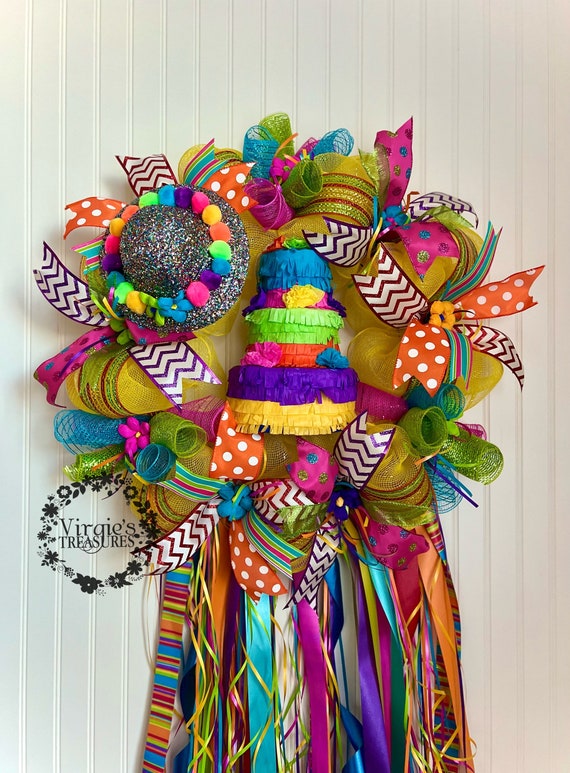 Fiesta Birthday Wreath Fiesta Party Wreath Glitter Sombrero - Etsy