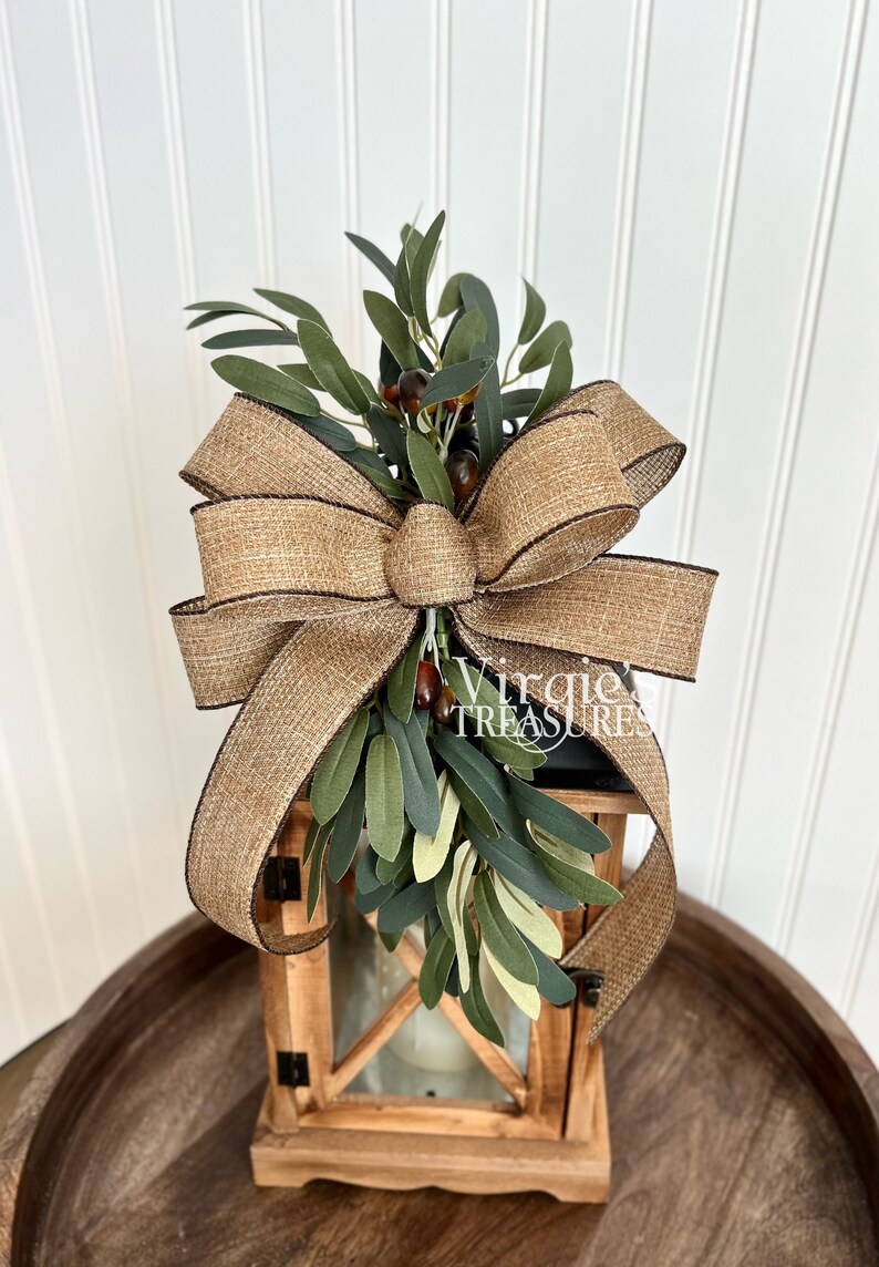 Olive Leaf Lantern Swag Farmhouse Lantern Bow Everyday - Etsy