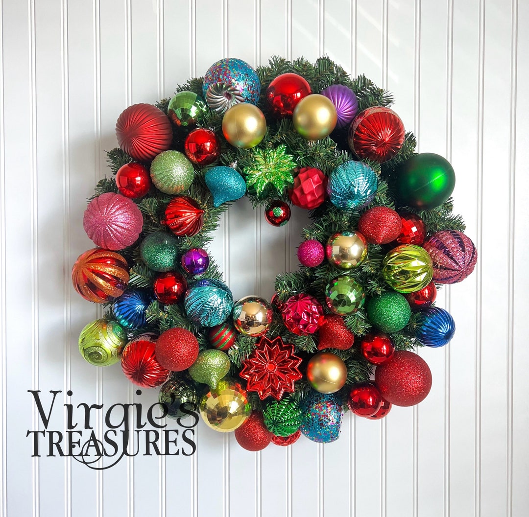Colorful Christmas Wreath, Ornament Wreath, Christmas Wreath, Holiday ...