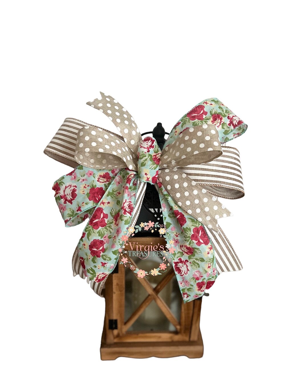 Pink Floral Bow / Spring Bow / Summer Bow / Lantern Bow / Rose Pattern ...