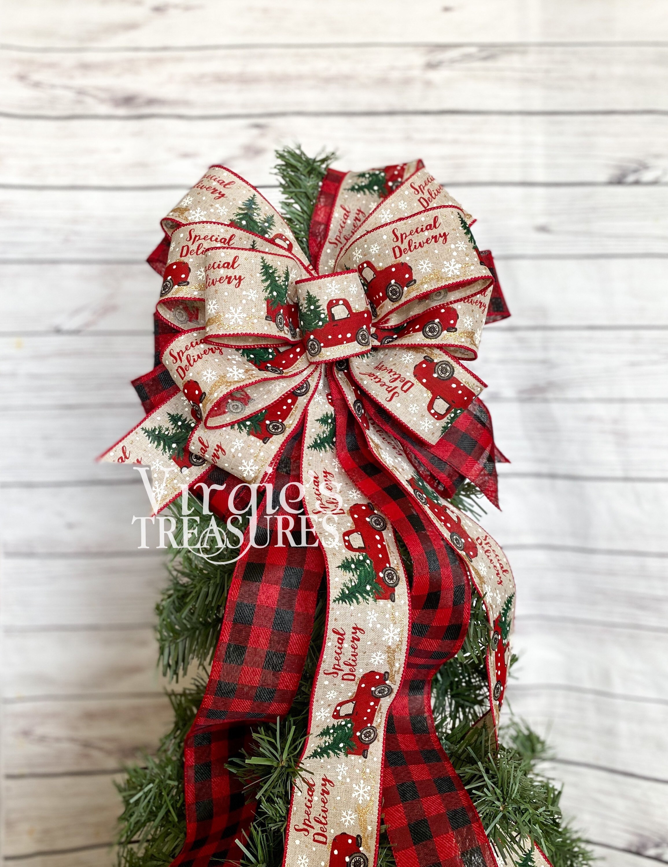 Buffalo Plaid Tree Topper Bow, Christmas Tree Topper, Holiday Tree ...