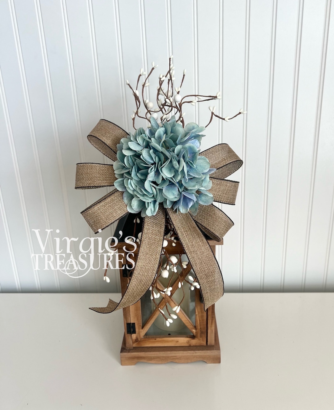 Blue Hydrangea Lantern Swag, Lantern Swag, Summer Lantern Decor, Floral ...