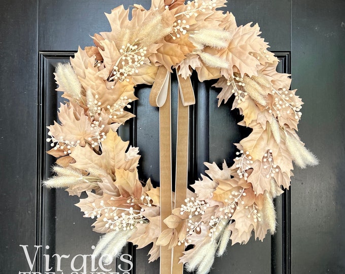 Beige Maple Leaf Wreath / Fall Maple Wreath / Maple Leaf & White Berry ...