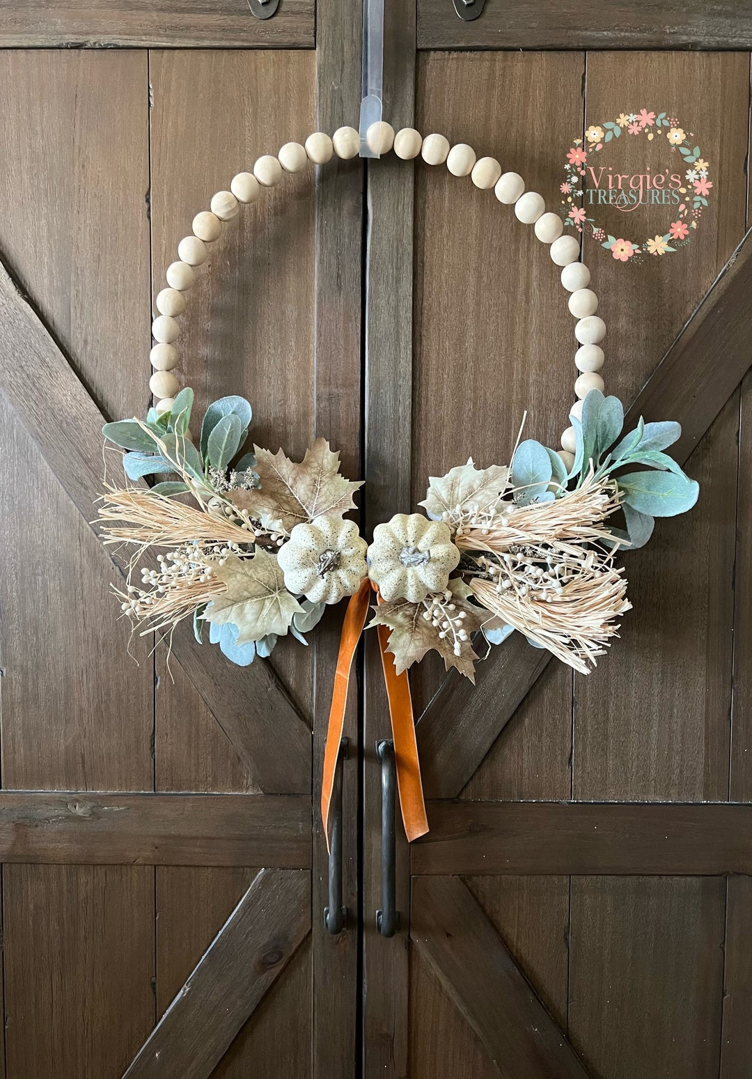 Pumpkin Wood Bead Wreath, Fall Bead Wreath, Autumn Wreath, Fall ...