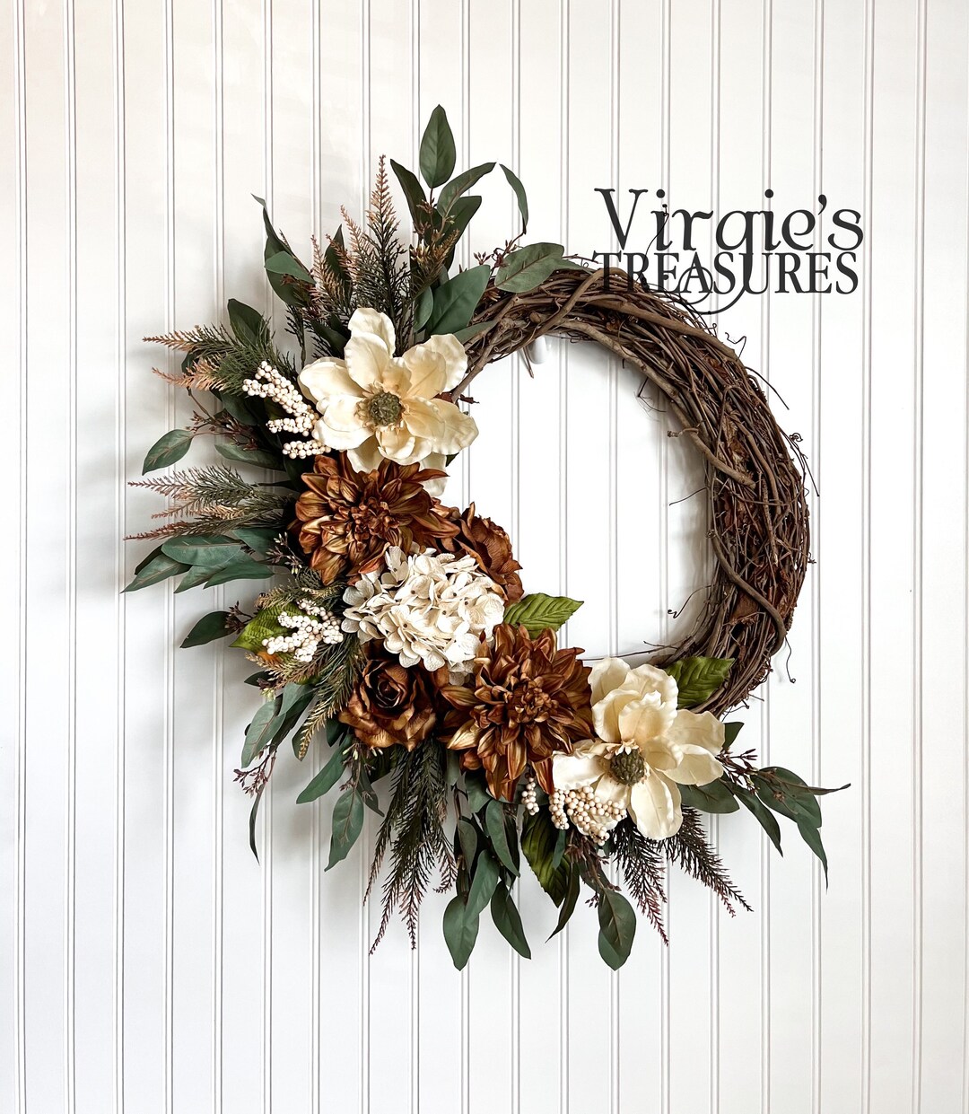 Floral Wreath | Fall Neutral Wreath | Cream & Brown Floral Wreath ...