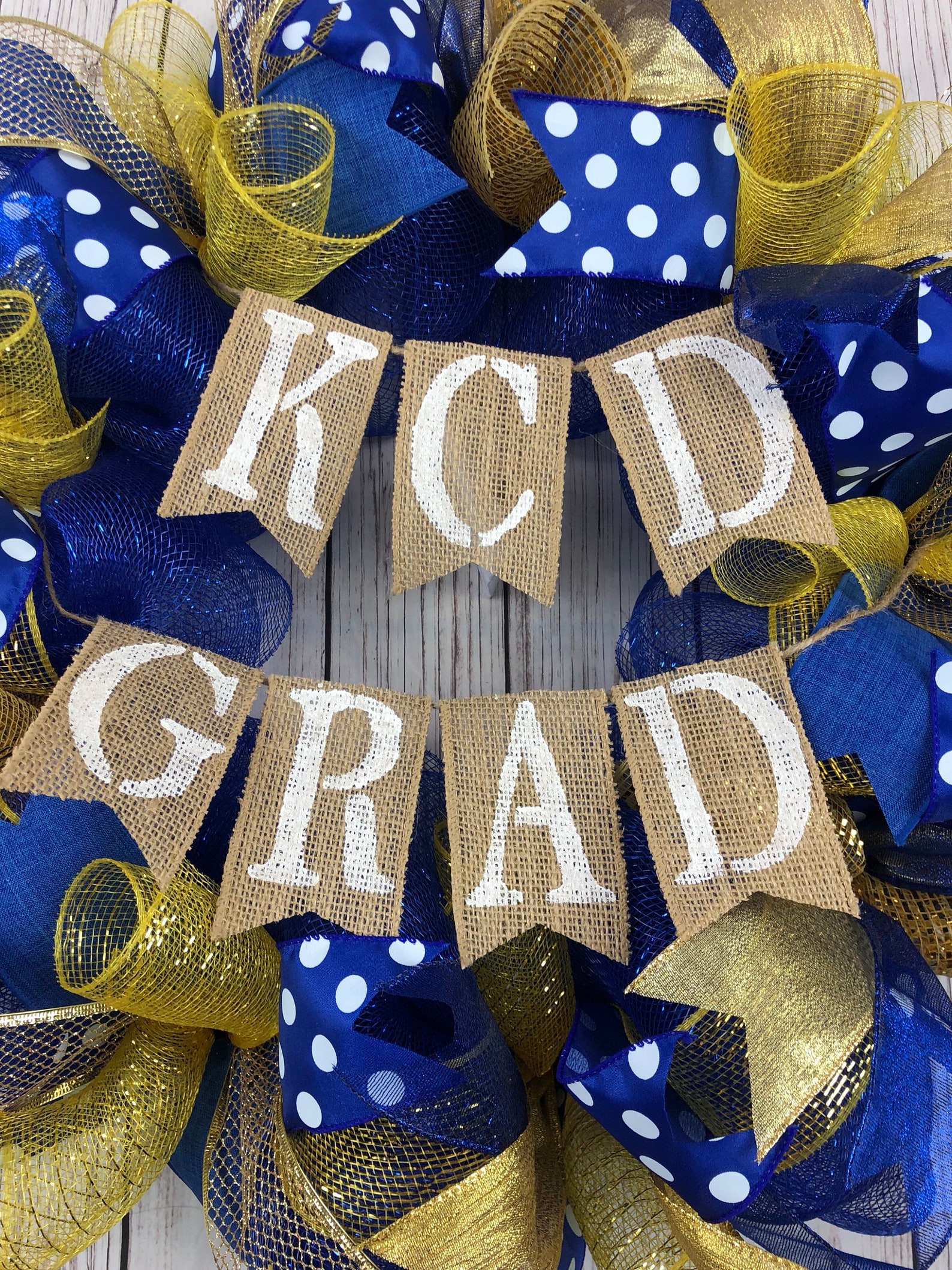 High School Wreath, Graduation Wreath, Blue and Gold Wreath, Graduation ...