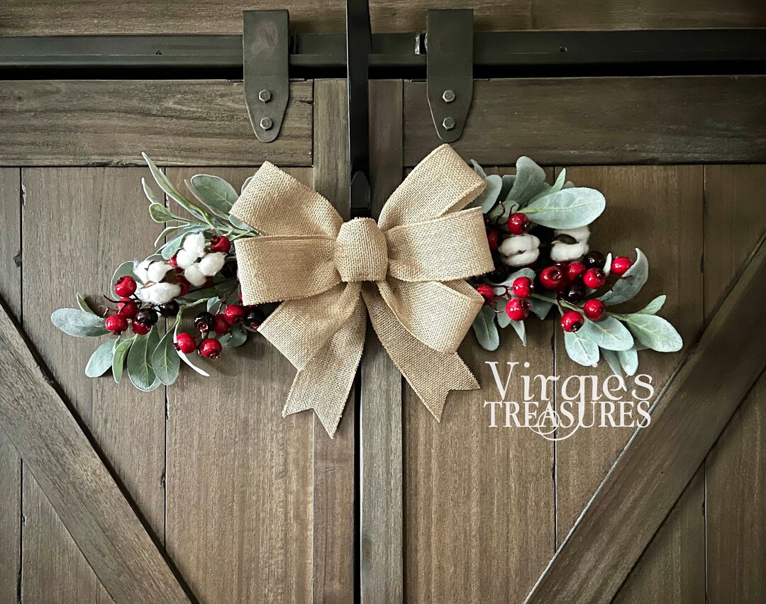Red Crabapple & Cotton Swag, Christmas Swag, Holiday Swag, Winter Swag ...
