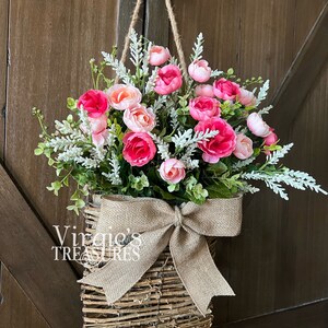 Ranunculus Door Basket Wreath, Hanging Basket, Floral Arrangement ...