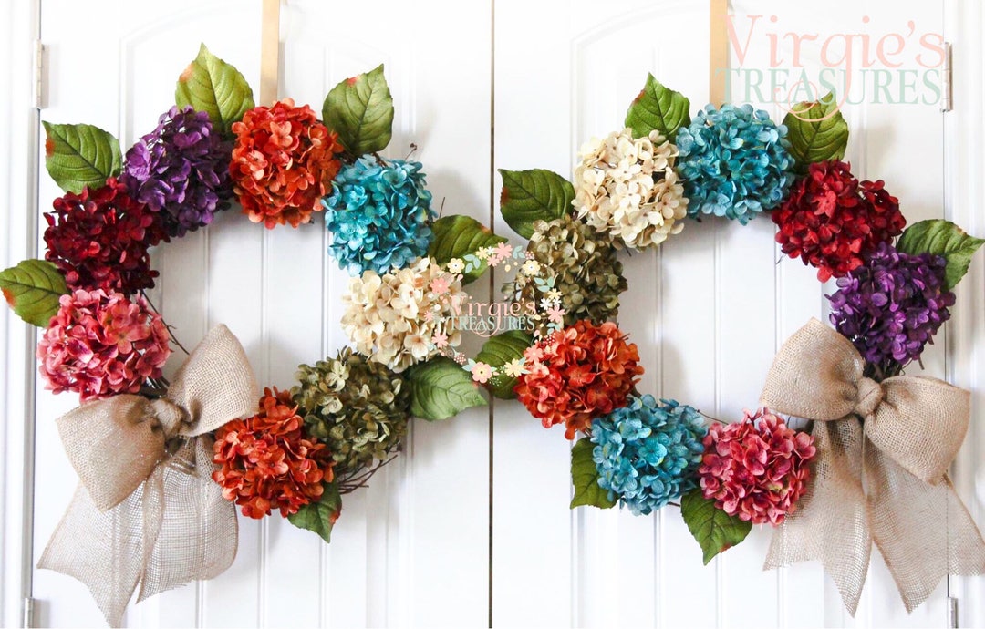 Colorful Hydrangea Wreath-front Door Wreaths, Premium Hydrangeas ...