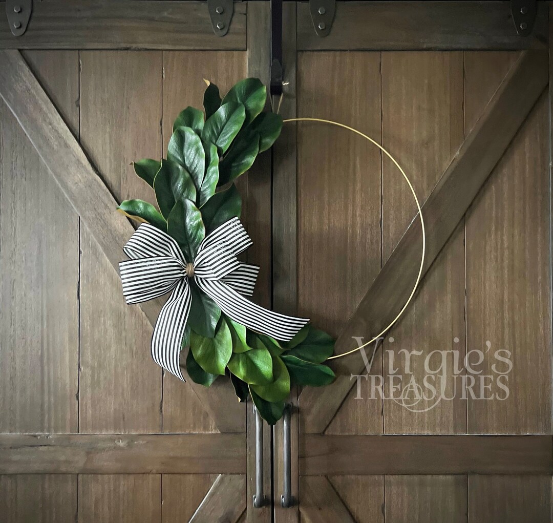 Magnolia Gold Hoop Wreath-magnolia Leaf Wreath, Magnolia Wreath ...