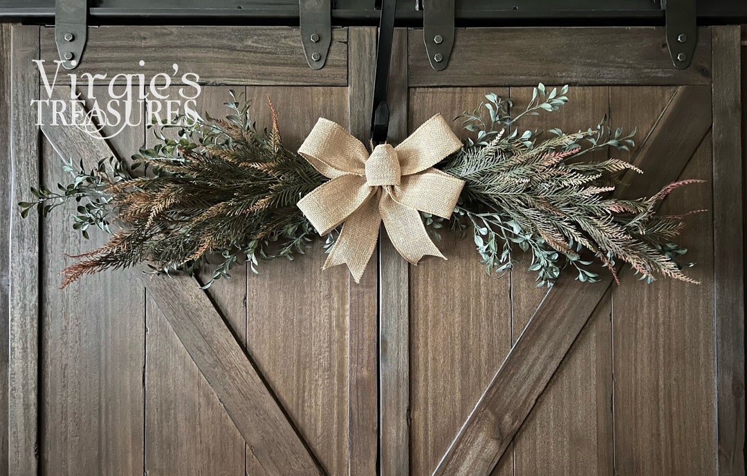 Greenery Swag-farmhouse Swag-frosted Greeny & Charcoal Swag-window Swag ...