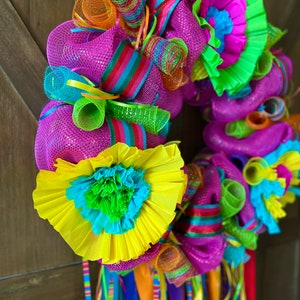 Fiesta Wreath-crepe Paper Flower & Gerbera Wreath, Cinco De Mayo Wreath ...
