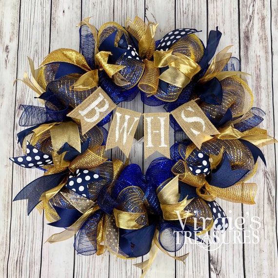 High School Wreath Graduation Wreath Navy and Gold Wreath | Etsy