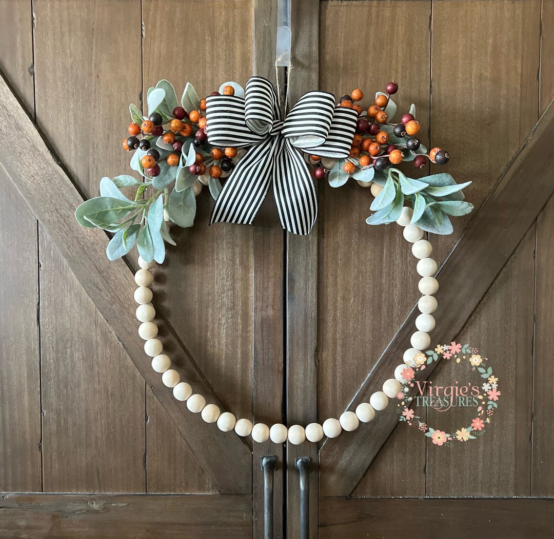 Berry Fall Wood Bead Wreath, Fall Bead Wreath, Autumn Wreath, Fall ...