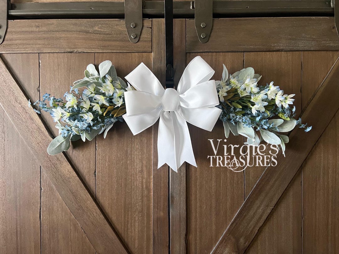 Blue Floral Swag, Door Swag, Wall Swag, Farmhouse Swag, Lambs Ear Swag ...