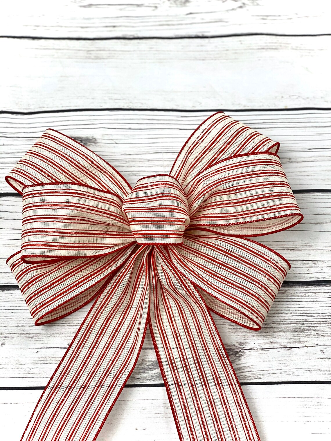 Red and Cream Striped Ticking Bow Farmhouse Style Bow - Etsy