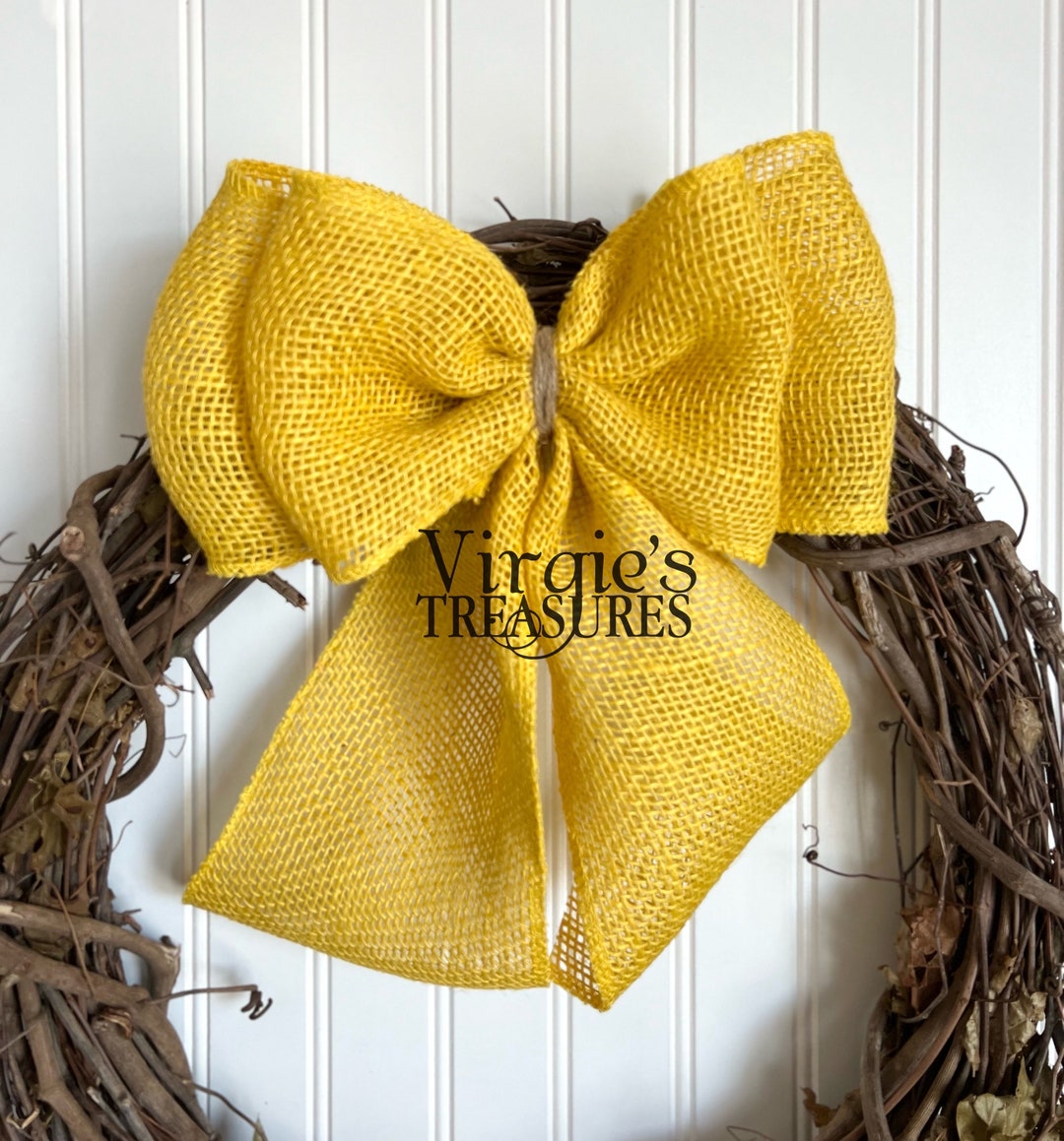 Yellow Burlap Bow, Wreath Bow, Door Sign Bow, Burlap Bow, Lantern Bow ...