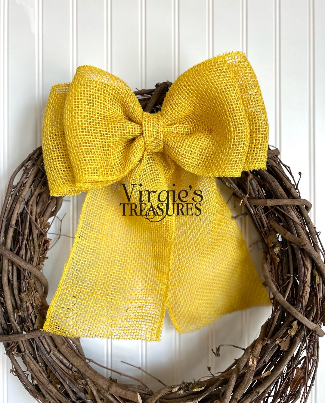 Yellow Burlap Bow, Wreath Bow, Door Sign Bow, Burlap Bow, Lantern Bow ...