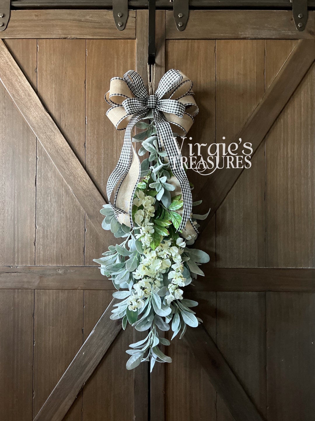 Wisteria & Lambs Ear Swag, Spring Swags Front Door, Farmhouse Swag ...