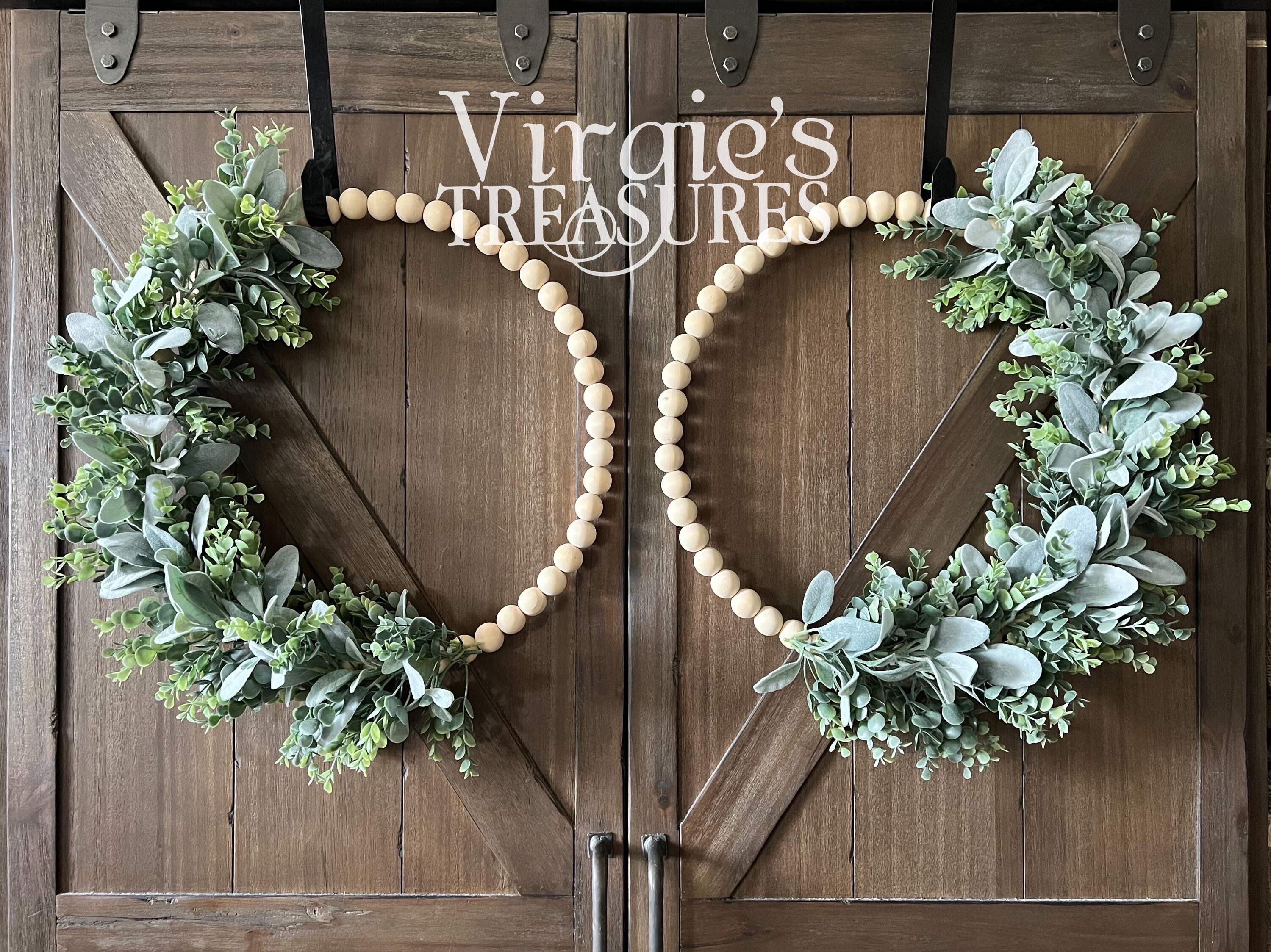 Double Door Wood Bead Wreath, Farmhouse Wreath, Greenery Wood Bead ...