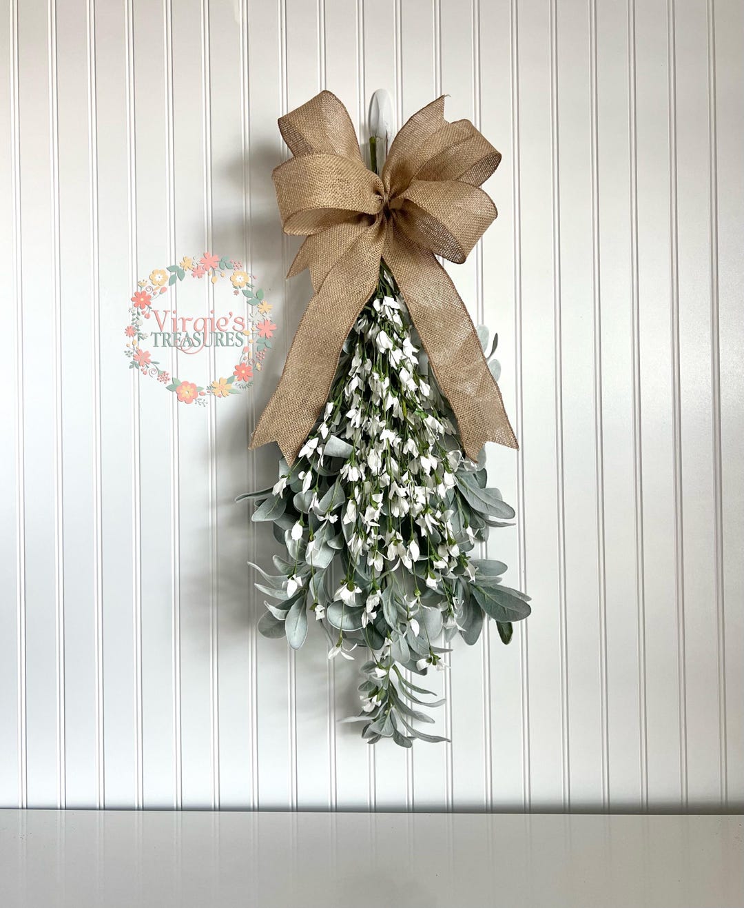 White Floral Swag / Greenery Swag / Lamb’s Ear Swag / Summer Swag ...